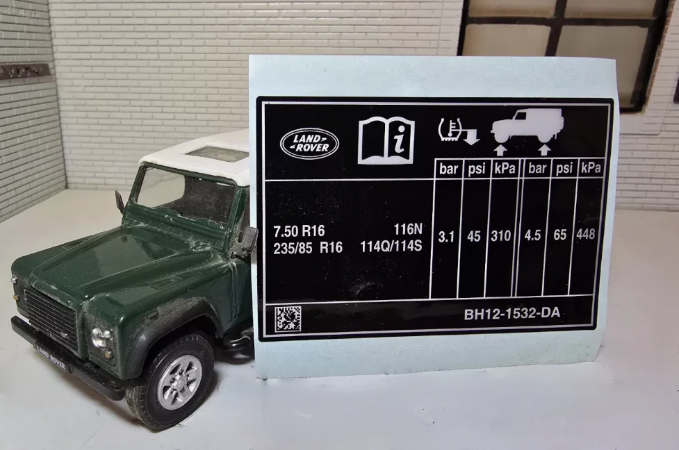 Land Rover Defender 130 Genuine Door Pillar Tyre Pressure Warning Decal ...